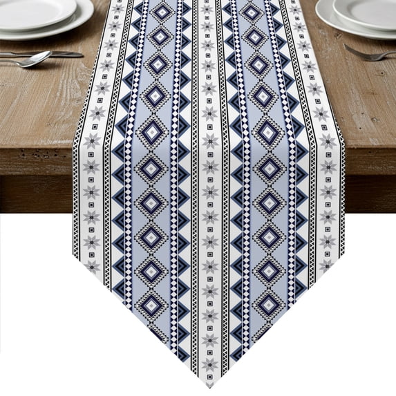 Boho Blue Striped Table Runner Linen Burlap Table Runner 72 Inches Long ...