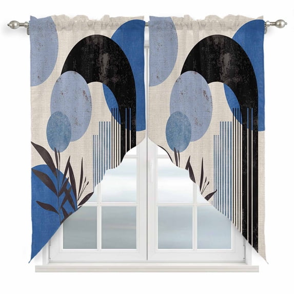 Boho Blue Swag Curtain Valance for Window 2 Panels Modern Abstract Blue ...