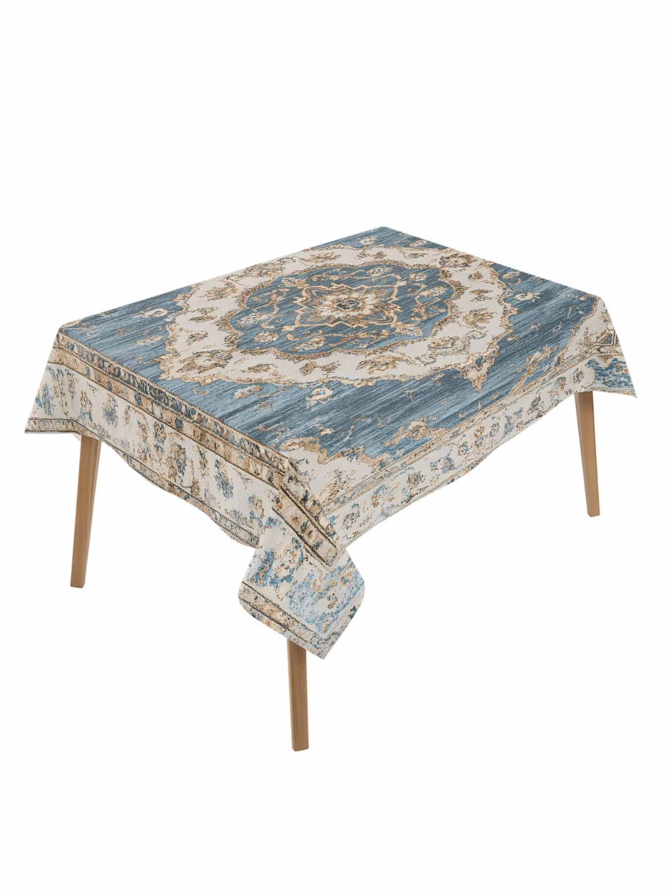 Boho Blue Table Cloth, Retro Tribal Traditional Distressed Printed ...