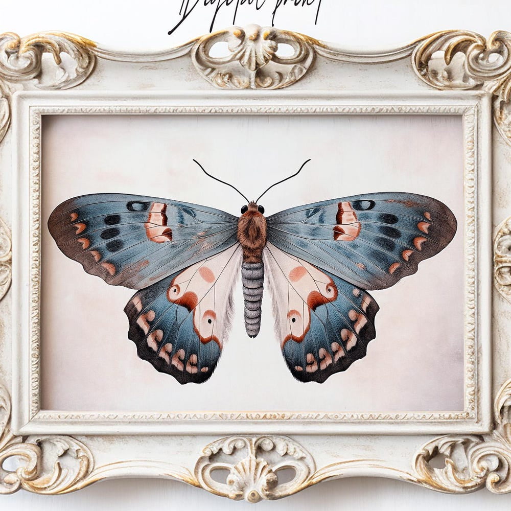 Boho Blue Vintage Butterfly Print, Moody Moth Wall Decor, Butterfly ...