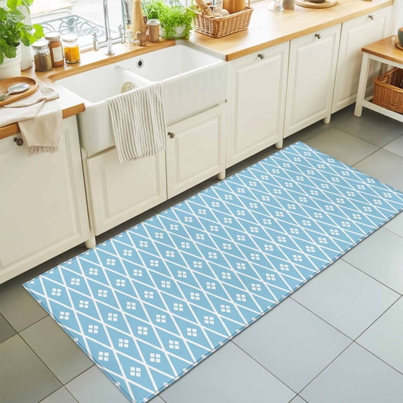 Boho Blue White Plaid Line Rectangle Rug 2'x6' Abstract Geometric ...