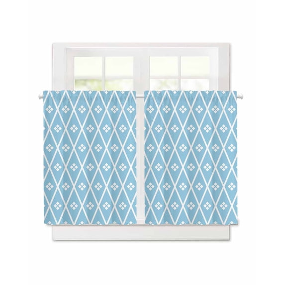 Boho Blue White Plaid Line Short Blackout Curtains 36 Inch Long ...