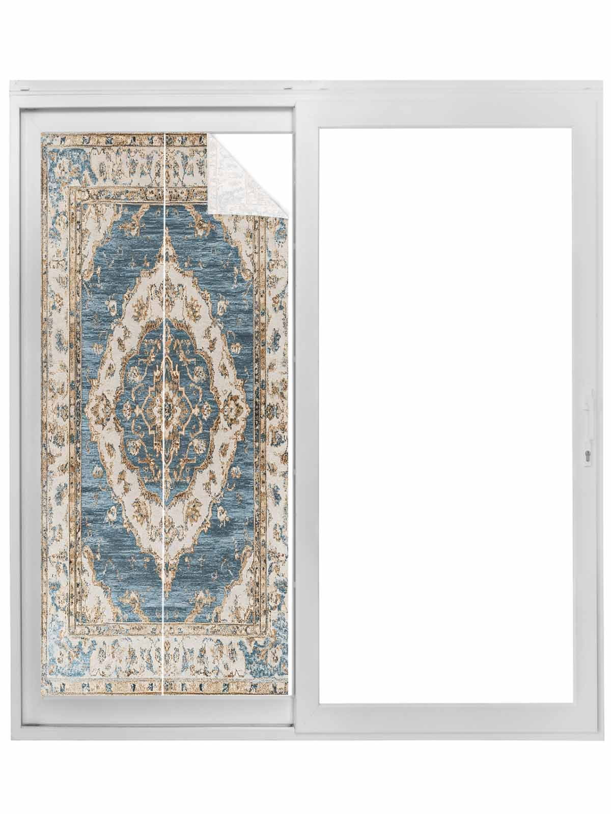 Boho Blue Window Privacy Film, Retro Tribal Traditional Distressed ...