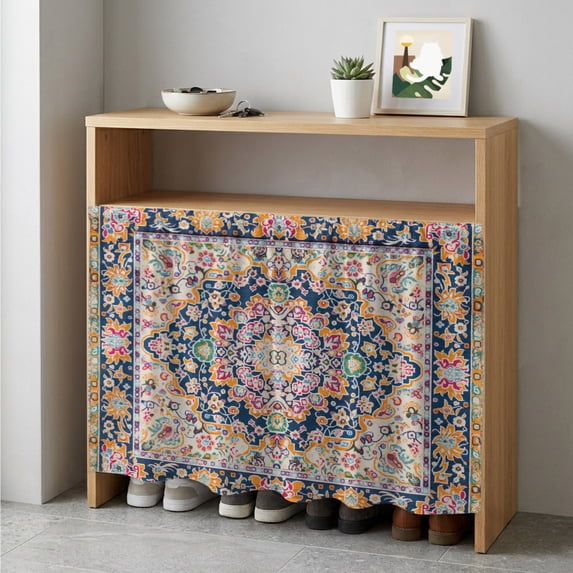 Boho Blue Yellow Cabinet Curtain 35"Wx35"L,Dustproof Under Sink Skirt W ...