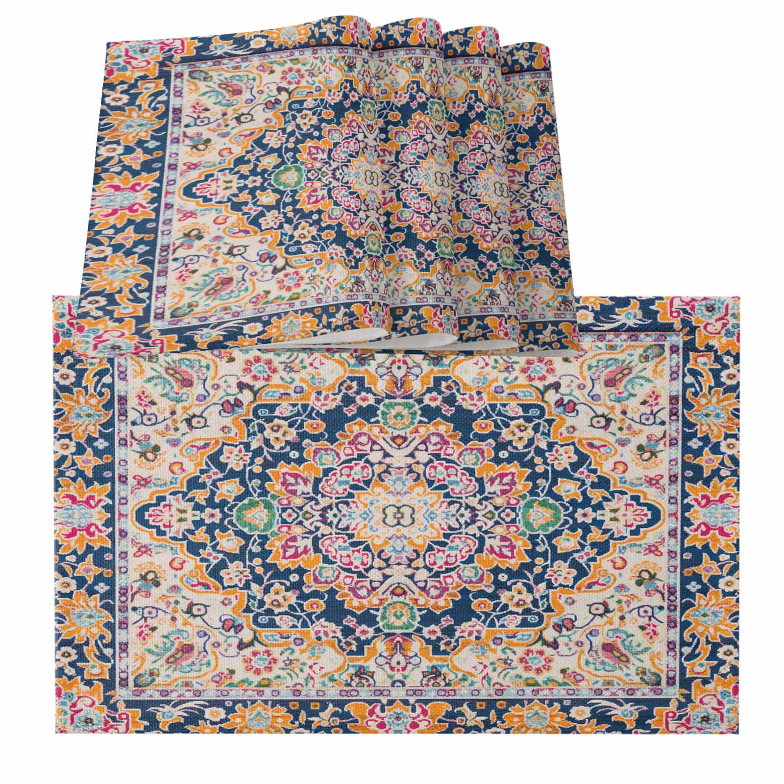 Boho Blue Yellow Placemats for Dinning Table Set of 6,Ethnic Vintage ...