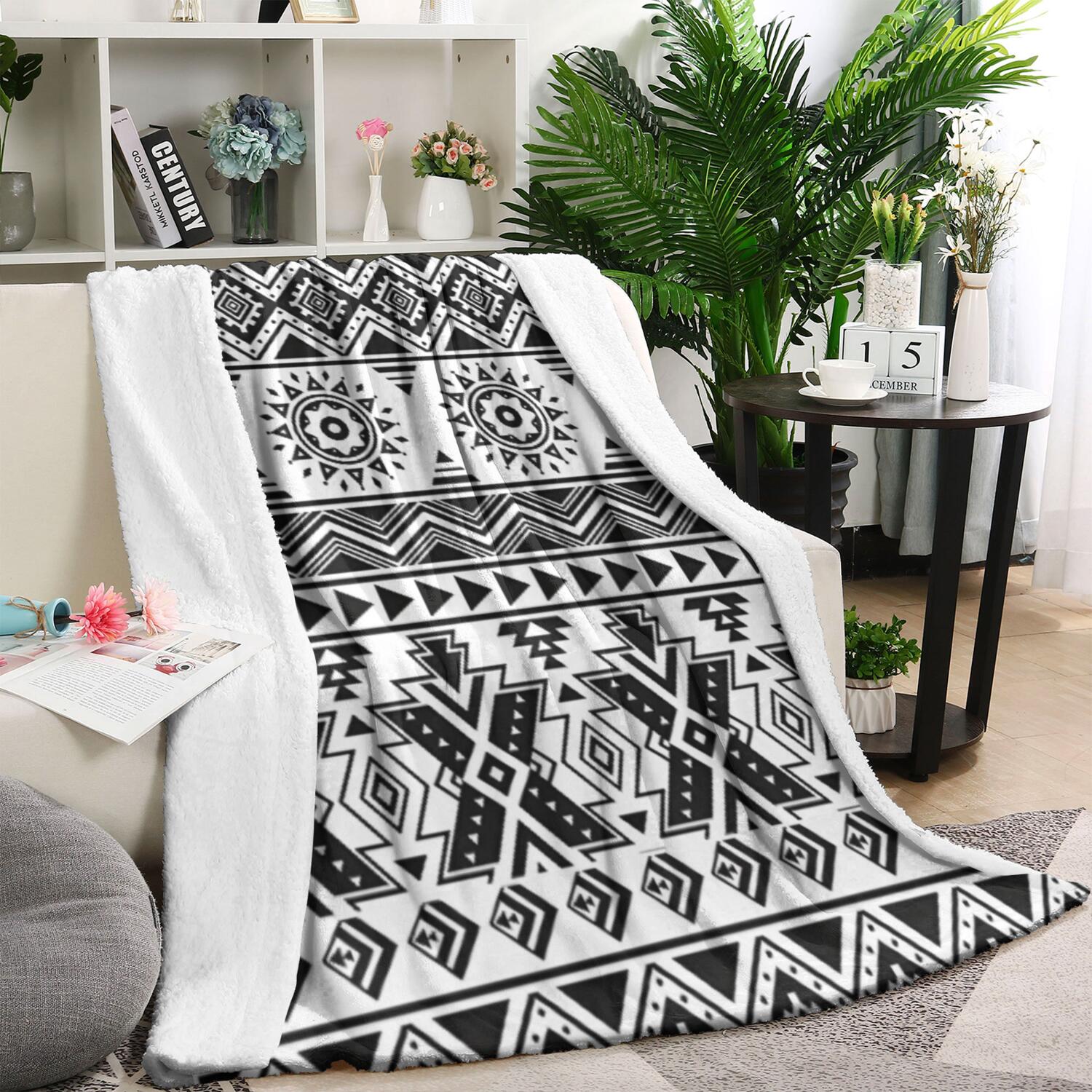 Boho Bohemia Geometric Line Art Blanket,Comfortable Soft Flannel Throw ...