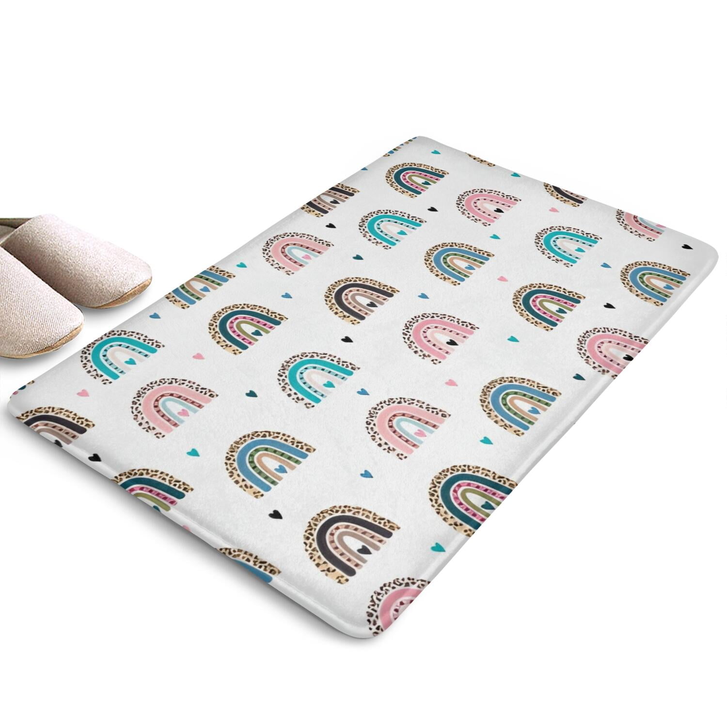 Boho Bohemia Rainbow Leopard Hearts Flannel Non Slip Door Rugs,Washable ...