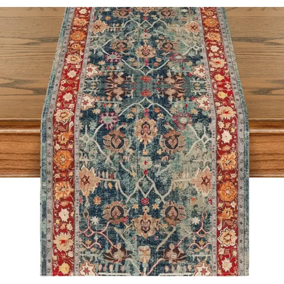 Boho Bohemia Style Red Linen Table Runners Wedding r Washable Kitchen ...