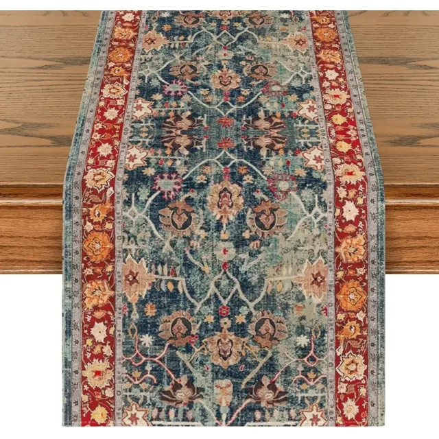 Boho Bohemia Style Red Linen Table Runners Wedding r Washable Kitchen ...