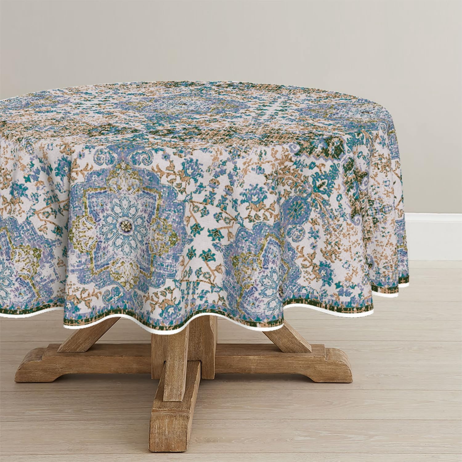 Boho Bohemia Style Tablecloth 70×70 Inch Round, Blue Vintage Country ...