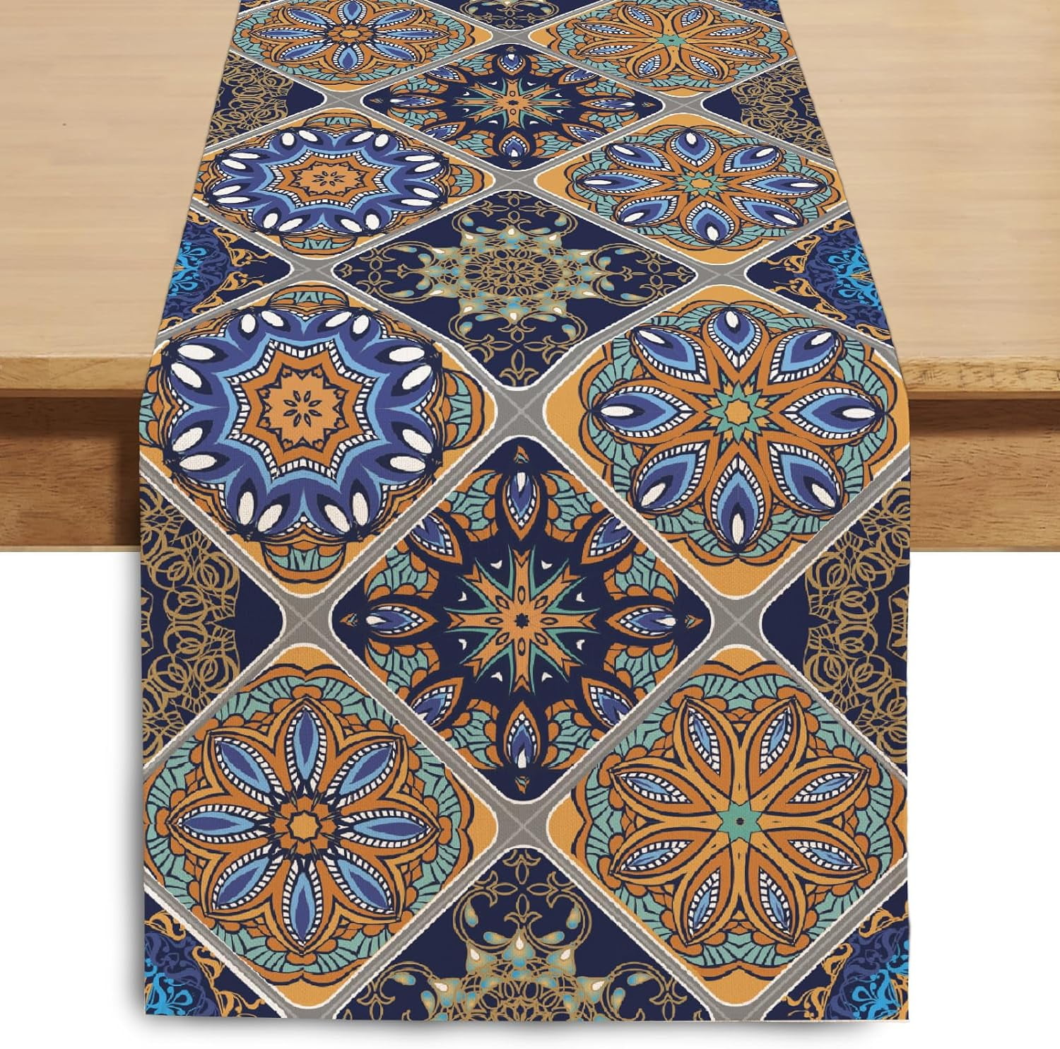 Boho Bohemian Linen Table Runners Vintage Seasonal Blue Table Runner ...