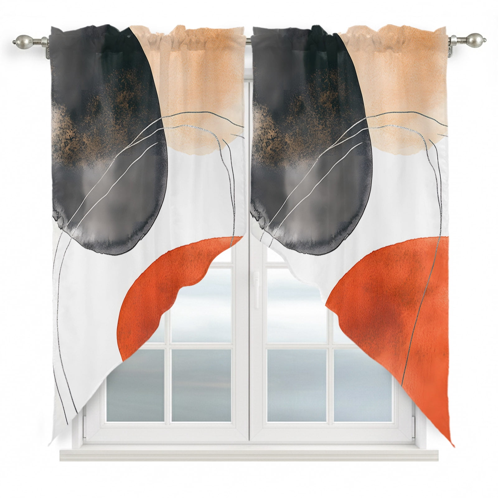 Boho Bohemian Swag Curtain Valance for Window 2 Panels Orange Black ...