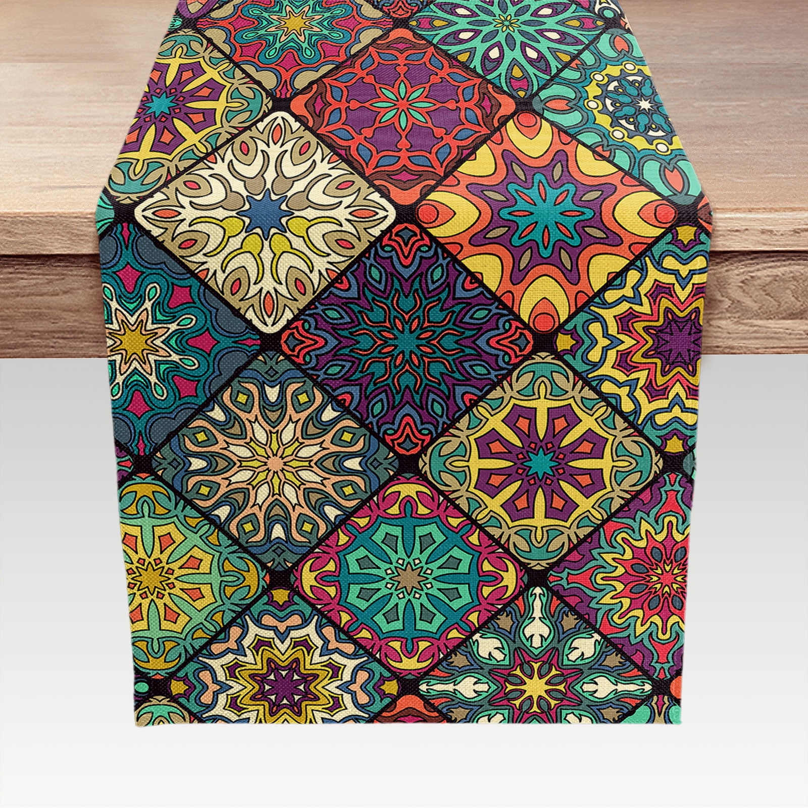 Boho Bohemian Table Runner, Retro Geometric Mandala Pattern Table ...