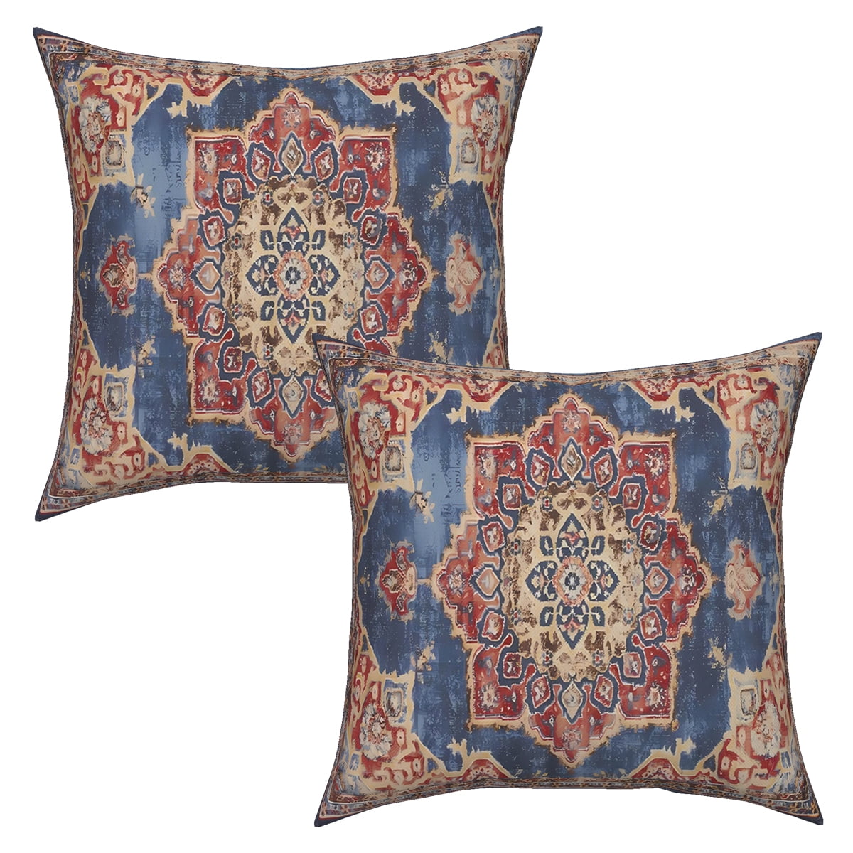 Boho Bohemian Throw Pillow Covers 16x16 inch Set of 2,Vintage Blue Red ...