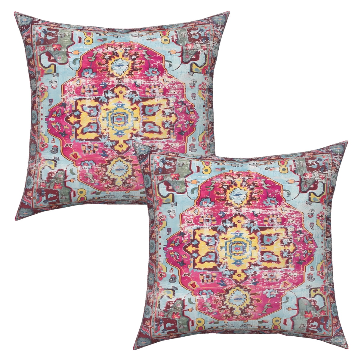 Boho Bohemian Throw Pillow Covers 20x20 inch Set of 2,Light Blue Red ...