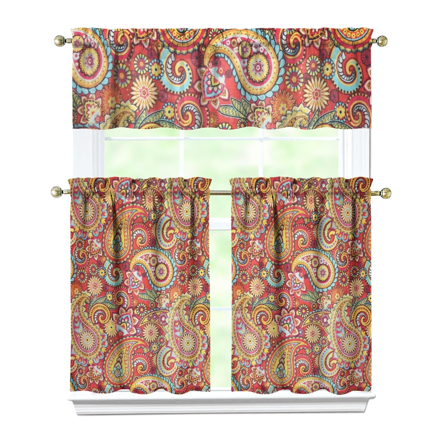 Boho Bohemian Vintage Kitchen Curtains Set - Ethnic Retro Tribal Tier ...