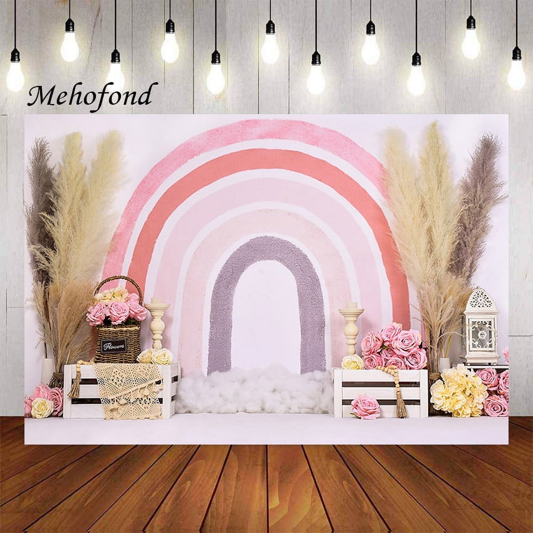 Boho Boho Pink Flowers Floral Girl Birthday Party Cake Smash r Backdrop ...