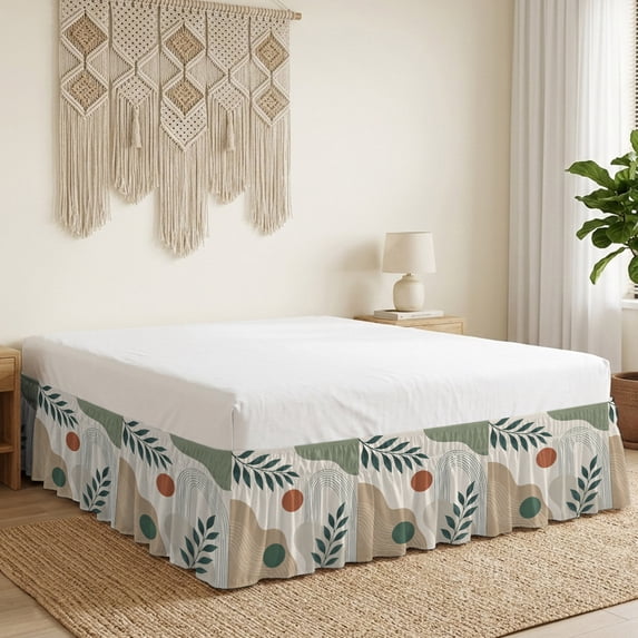 Boho Botanical Bed Skirt Bed Skirts King Size 16 Inch Drop, Sage Green ...