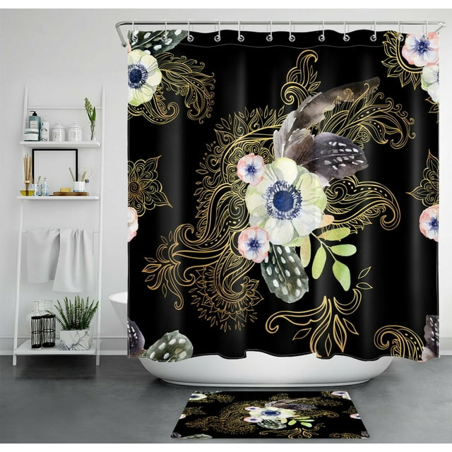 Boho Botanical Bliss Vintage Floral Shower Curtain Set With Lush