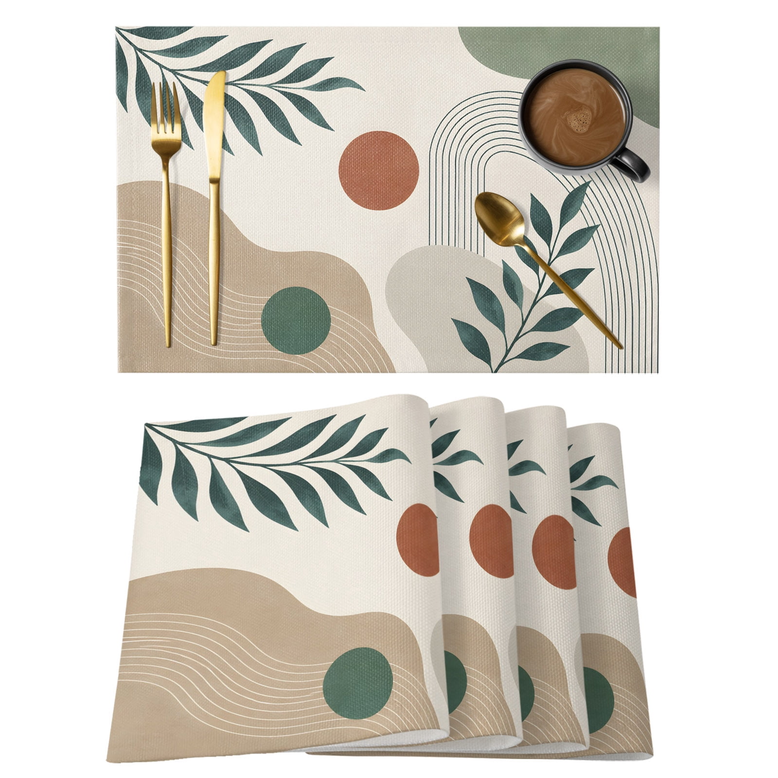 Boho Botanical Cotton Linen Placemats Set of 12, Sage Green Eucalyptus ...
