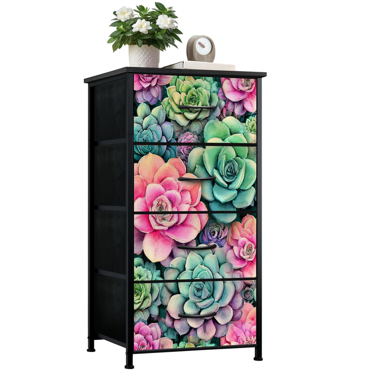 Boho Botanical Dresser for Bedroom with 4 Storage Drawers Colorful ...