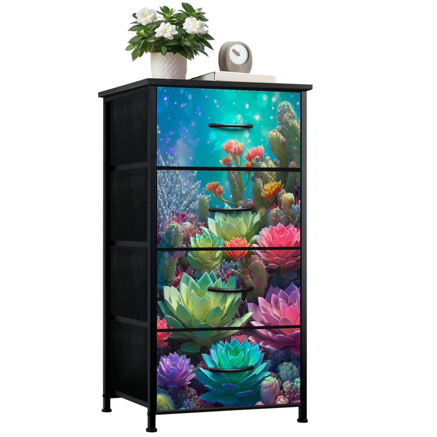 Boho Botanical Dresser for Bedroom with 4 Storage Drawers Vibrant ...