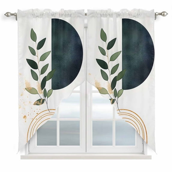 Boho Botanical Leaf Swag Curtain Valance for Window 2 Panels Modern ...