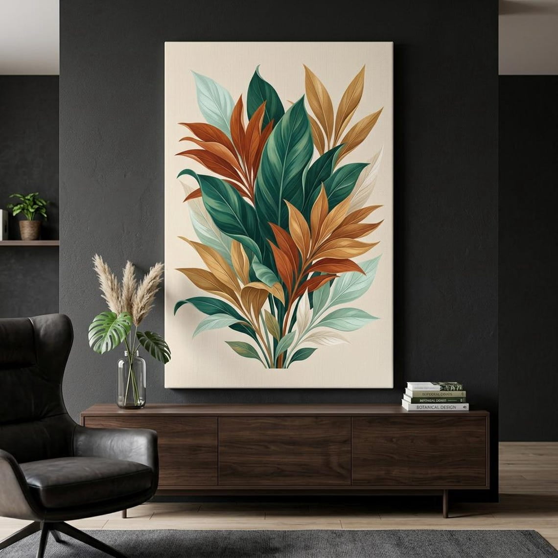 Boho Botanical Leaves Print Tropical Plant Terracotta Green Minimalist ...