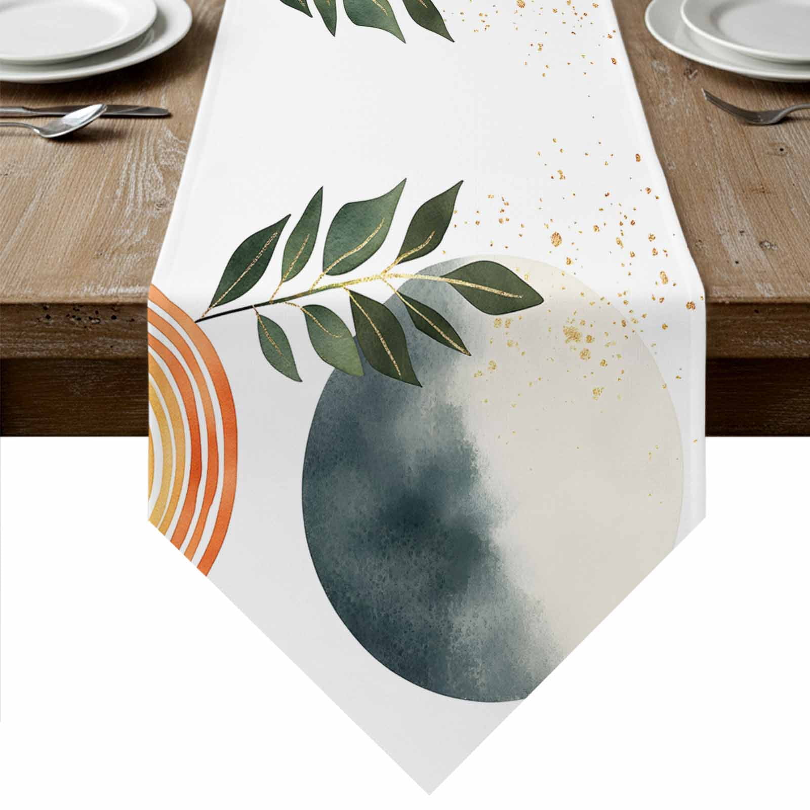 Boho Botanical Leaves Table Runner Linen Burlap Table Runner 36 Inches ...