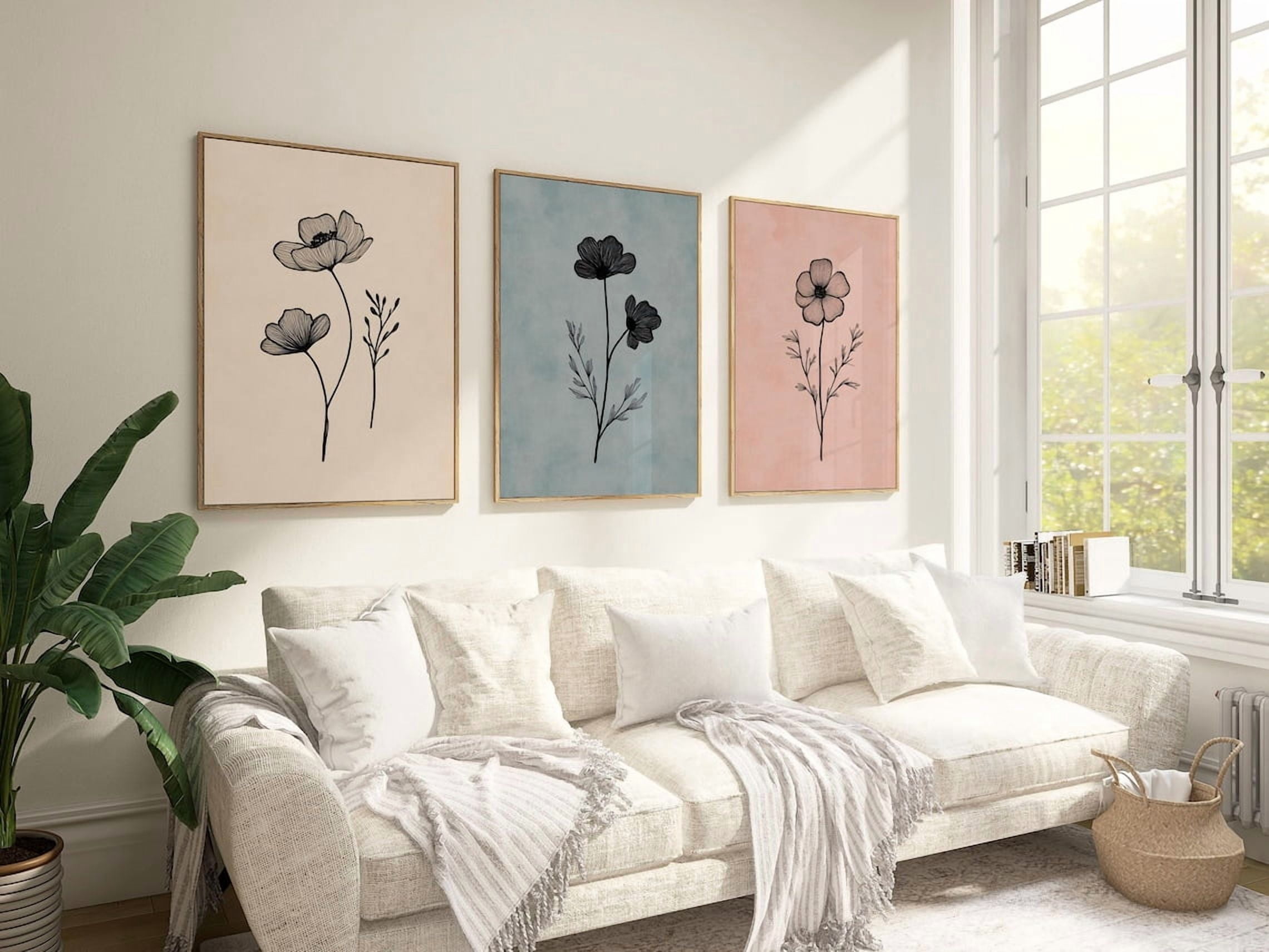 Boho Botanical Print Set of 3, Colorful Gallery Wall Art, Soft Color ...