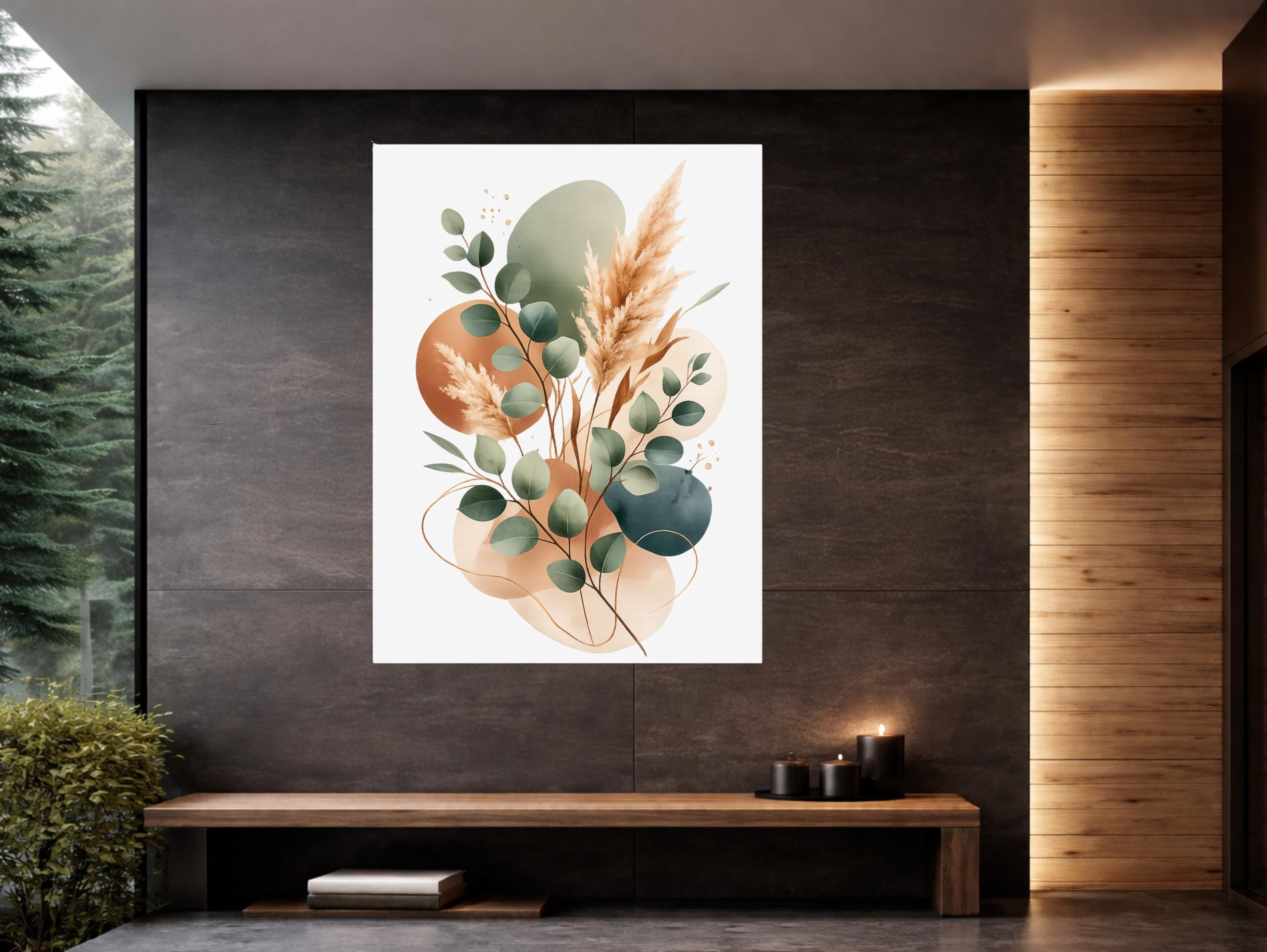 Boho Botanical Wall Art Neutral Abstract Poster Pampas Grass Eucalyptus ...