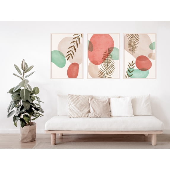 Boho Botanical Wall Art Palm Leaf Interior Design Trend Set 3 Stretched ...
