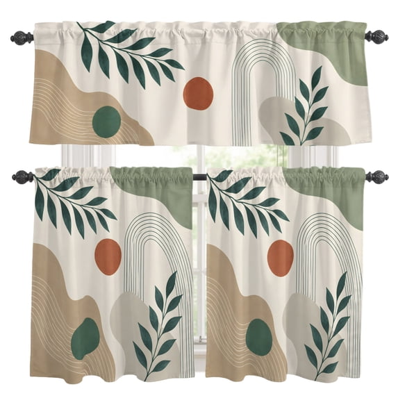 Boho Botanical Window Curtains Valance Set of 3 Sage Green Eucalyptus ...