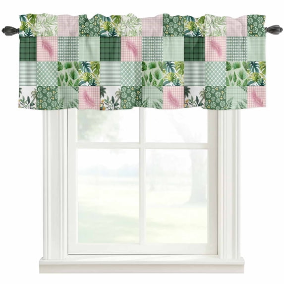 Boho Botanical Window Valance Curtain Tropical Summer Green Pink Leaf ...