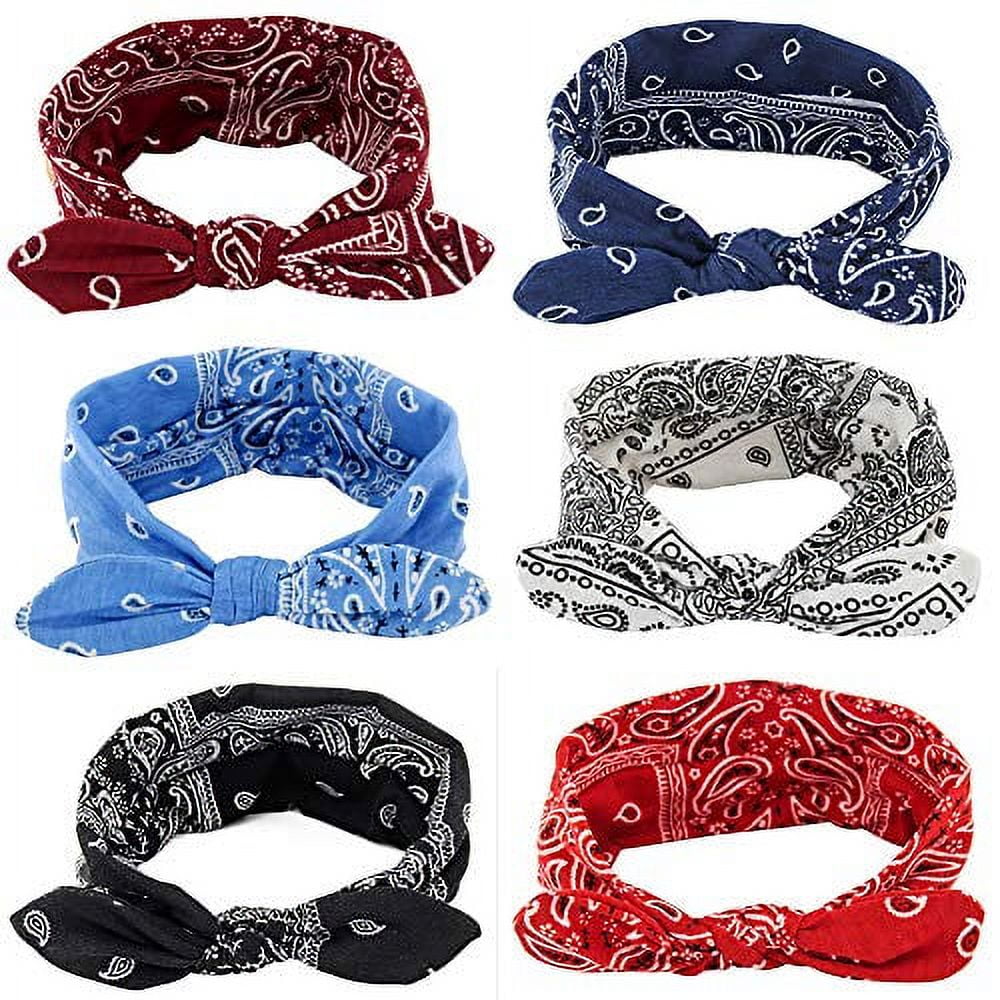 Boho Bow Headbands for Women Vintage Paisley Bandana Flower Printed ...