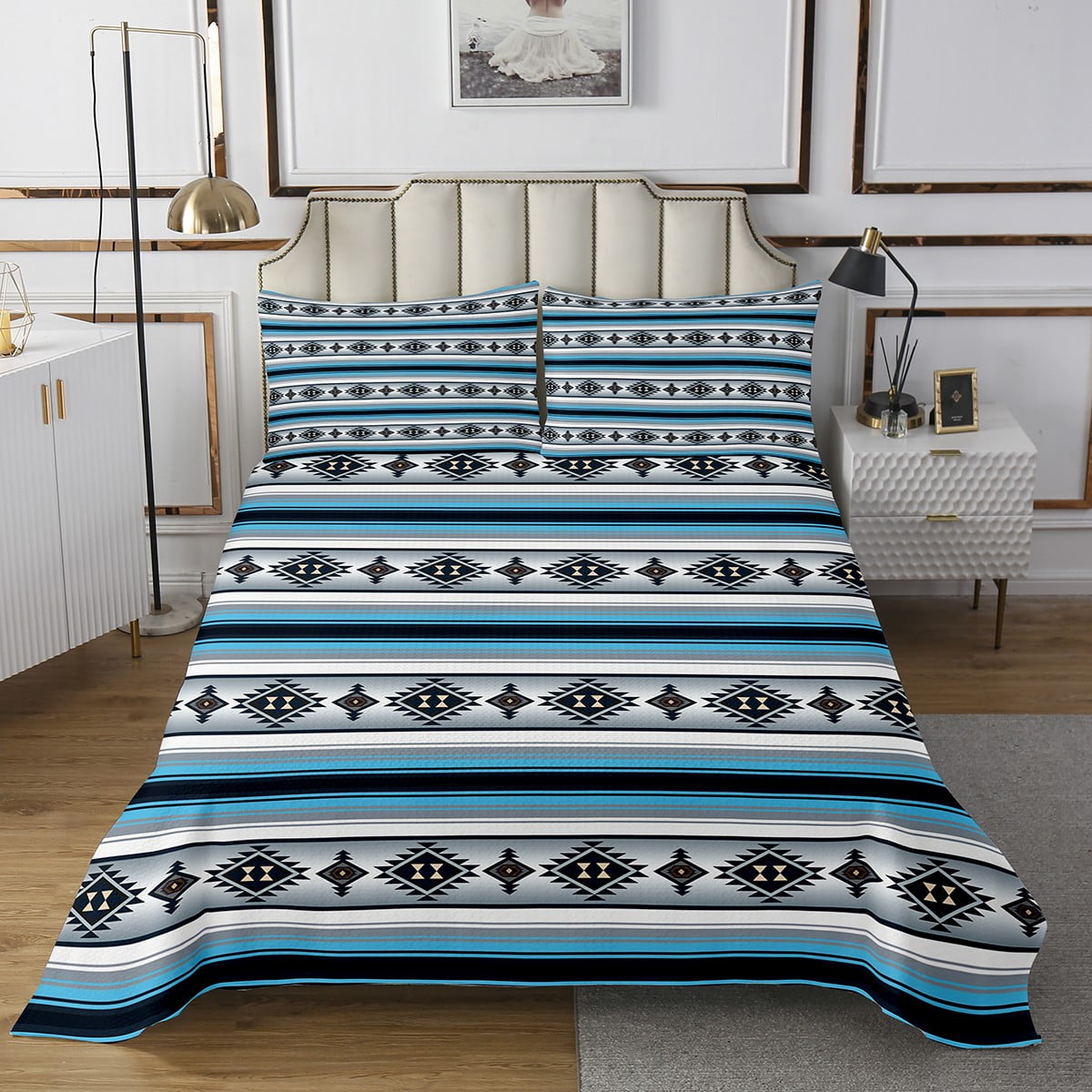 Boho Boys Bedspread Sets Twin Western Bohemian Quilt Set Blue Grey Southwestern Aztec Coverlet ...