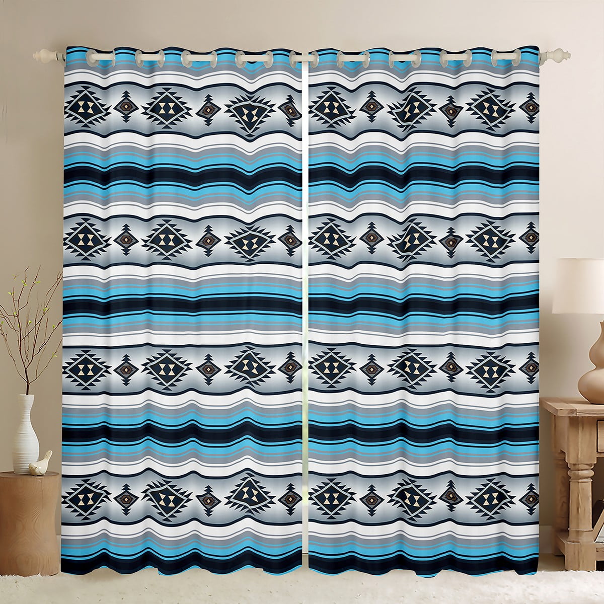Boho Window Curtains 52"Wx63"L Western Bohemian 30%-50% Blackout ...