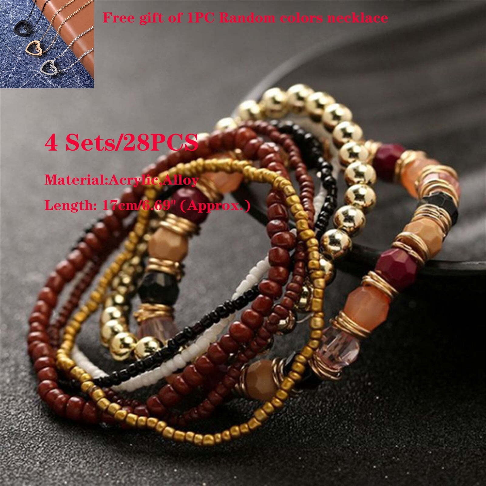 Boho Bracelets Pack Of 7 Women Boho Bohemian Mix Multilayer Elastic ...