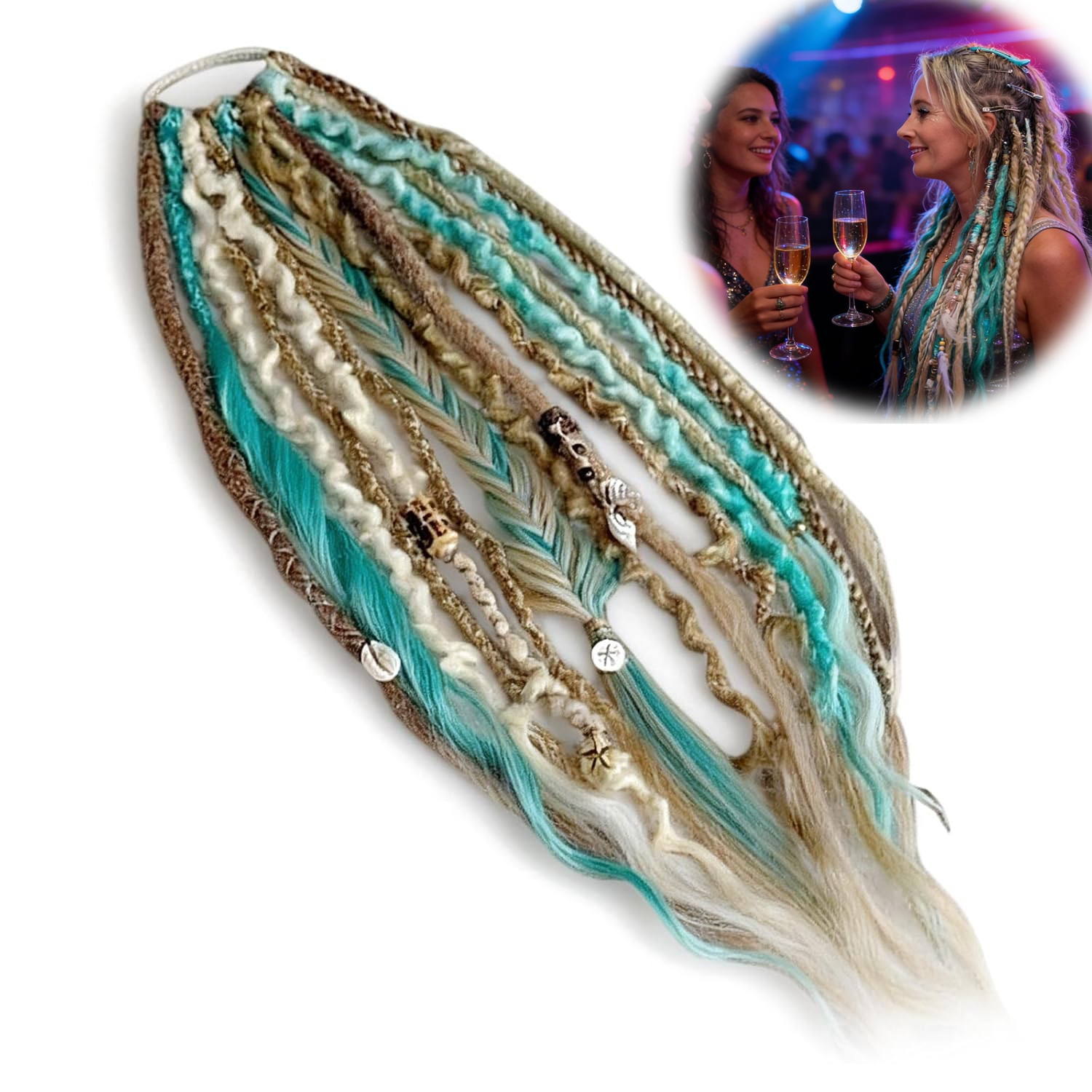 Boho Braided Elastic Ponytail, Light Brown to Blonde Straight & Curly ...