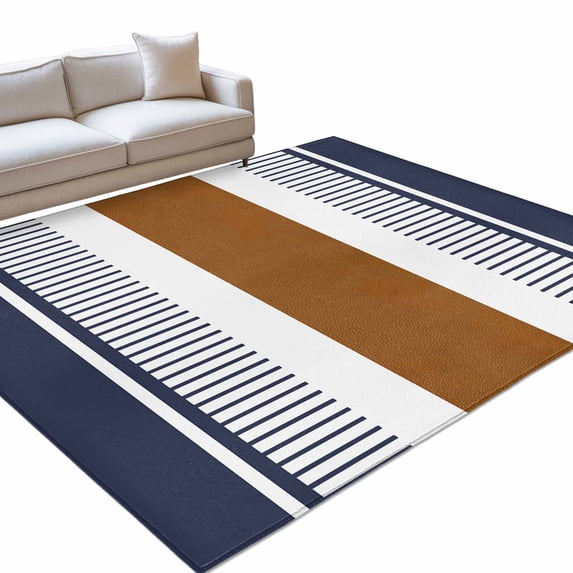 Boho Brown Area Rug, and Navy Blue Striped Tribal Farmhouse Style Non ...