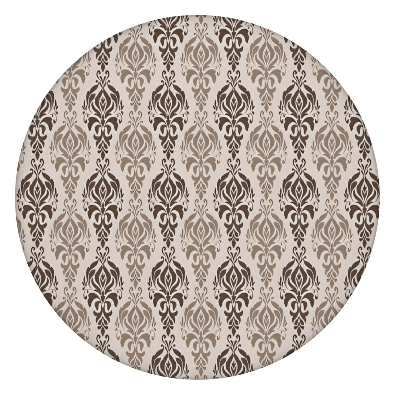 Boho Brown Damask Ethnic Pattern Round Fitted Tablecloth with Elastic ...