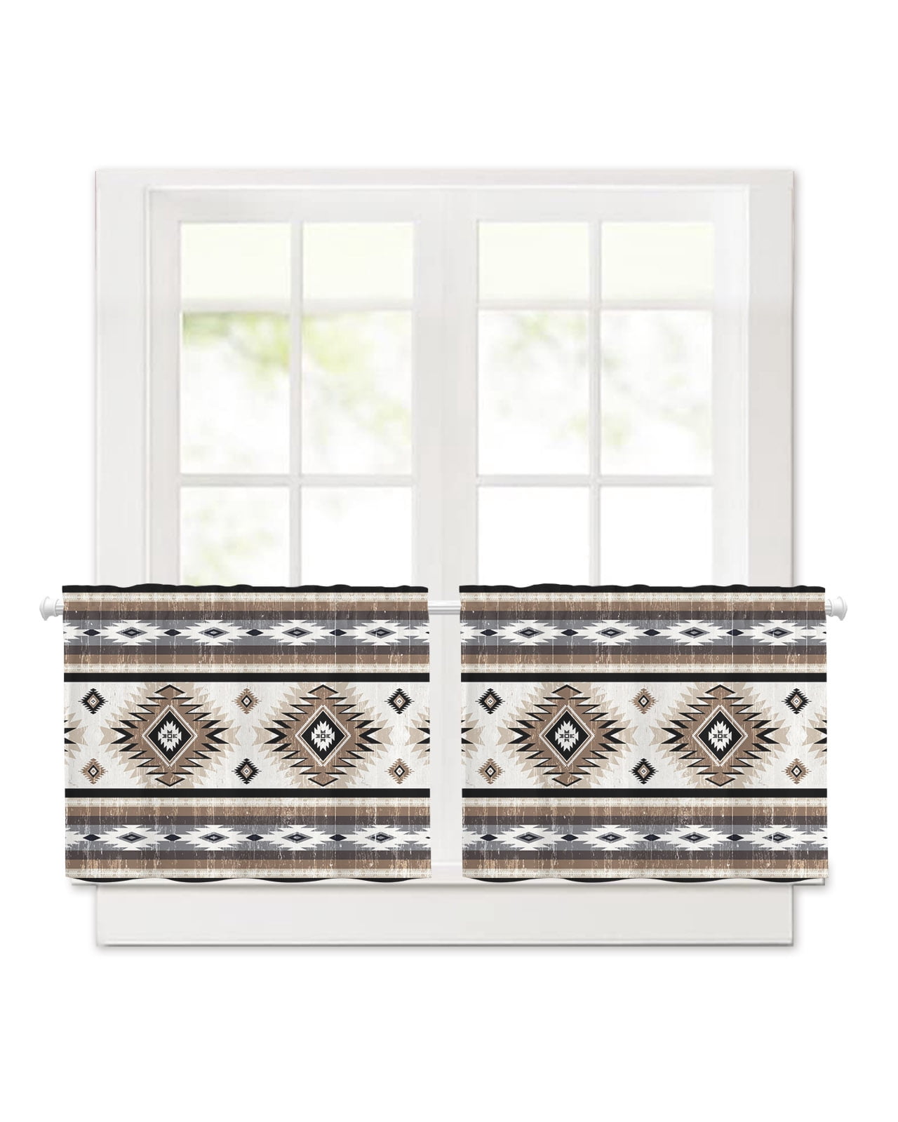 Boho Brown Farm Aztec Geometric Short Blackout Curtains 24 Inch Long ...