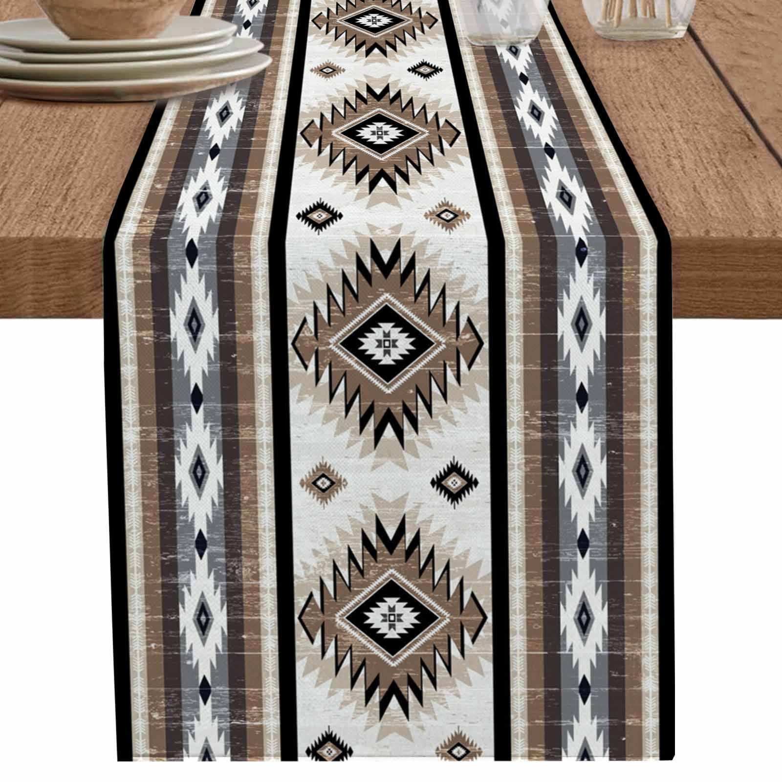Boho Brown Farm Aztec Geometric Table Runner-36 Inch Long Southwest ...