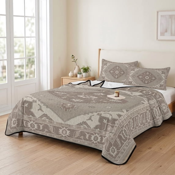 Boho Brown Geometric Abstrac 3 Pieces Quilt Set,1 Quilt with 2 Shams ...