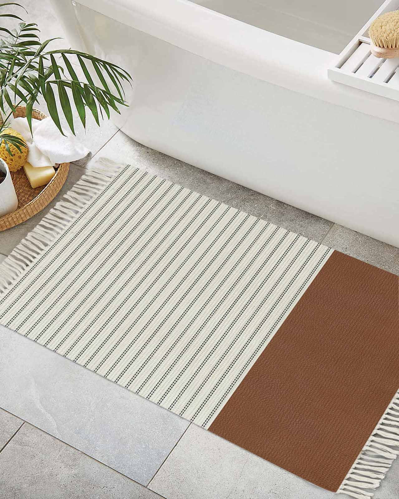 Boho Brown Leather Texture Bath Rug 2x3ft Woven Bathroom Entryway ...