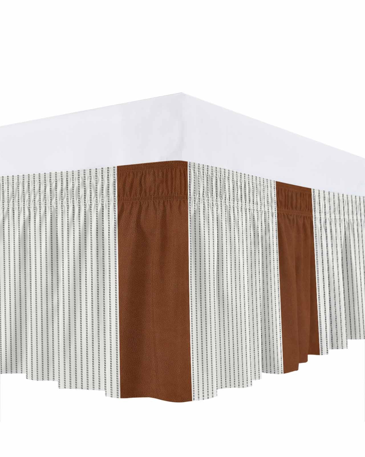Boho Brown Leather Texture Bed Skirt King Size, Modern Black Striped ...