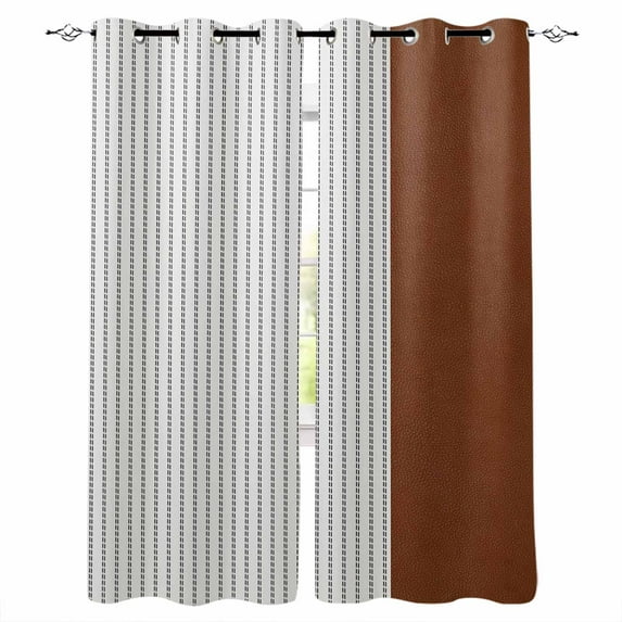 Boho Brown Leather Texture Blackout Curtains 54 Inches Long, Modern ...