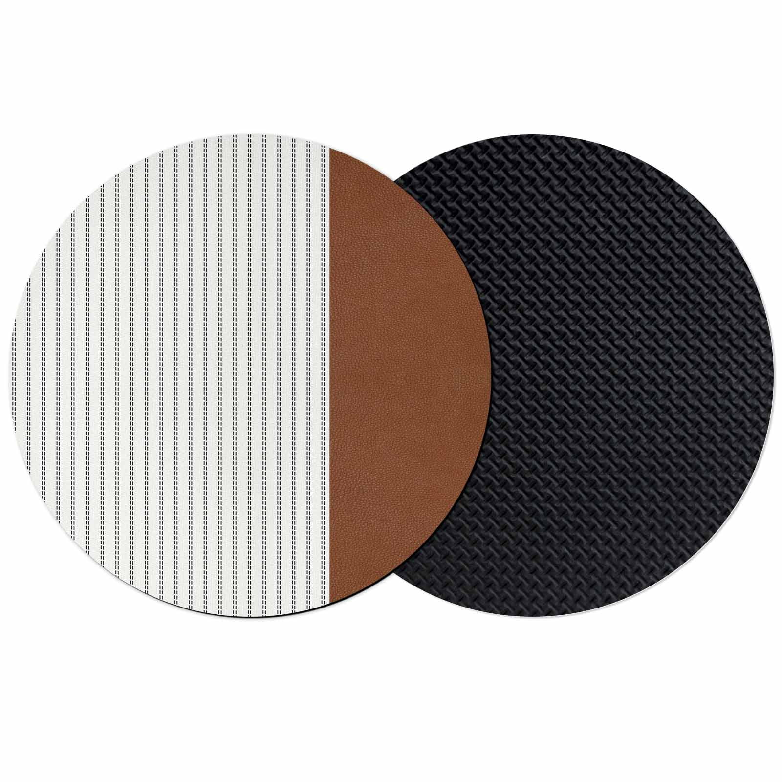 Boho Brown Leather Texture Coasters Set of 2, Modern Black Striped ...