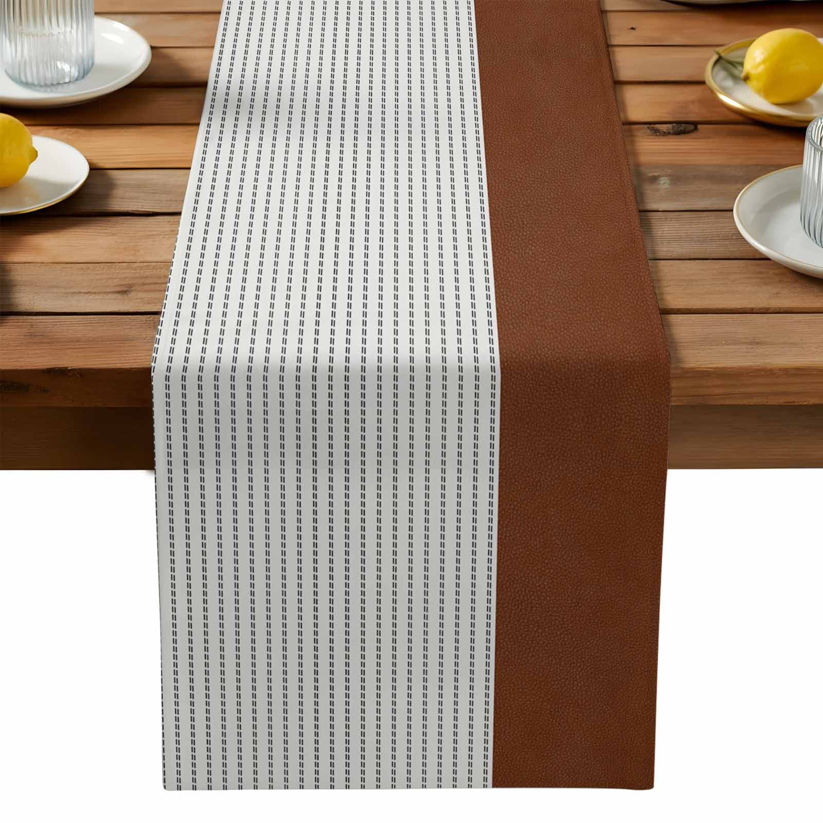 Boho Brown Leather Texture Cotton Linen Table Runner for Dining Kitchen ...