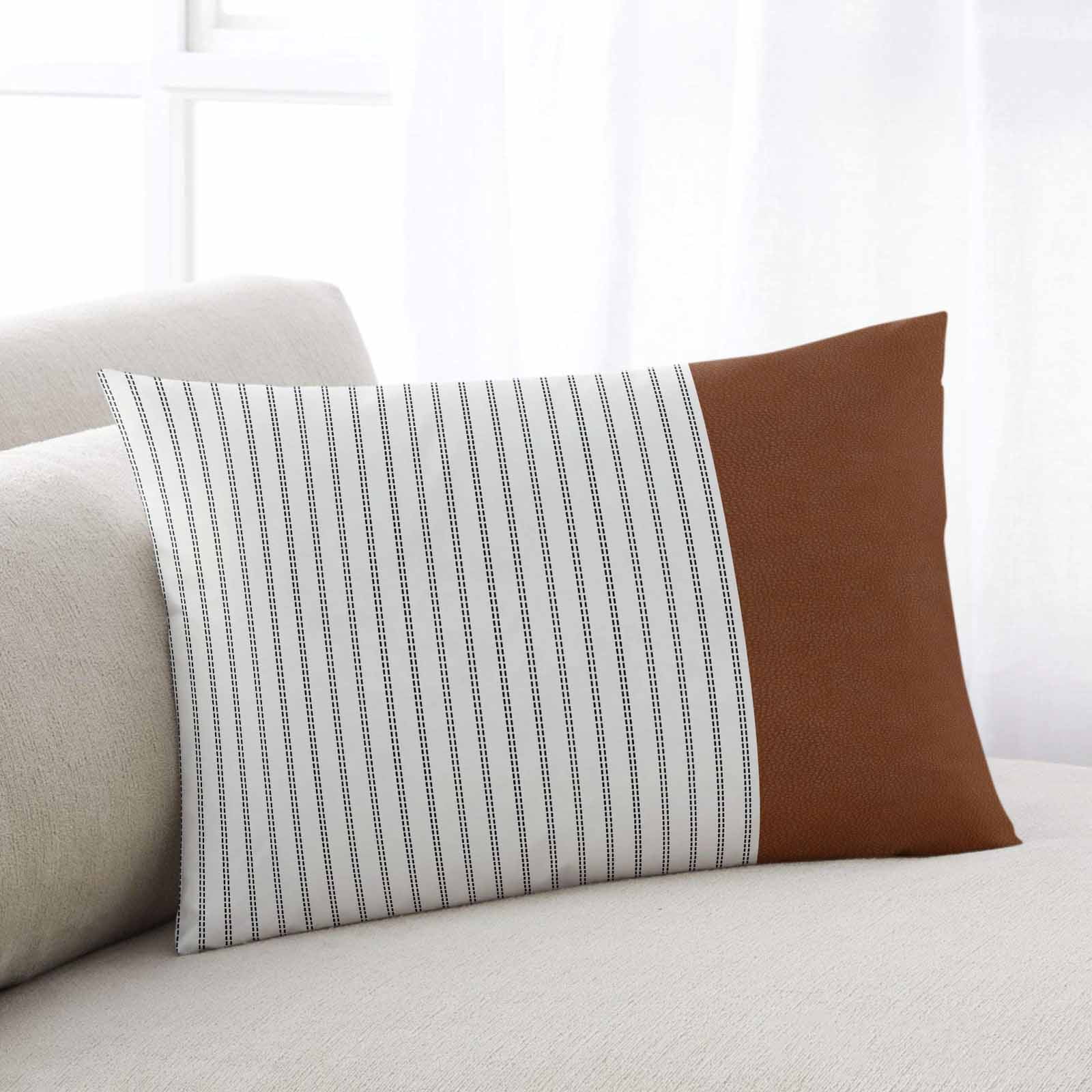 Boho Brown Leather Texture Queen Size Pillow Cover, Pillowcase ...